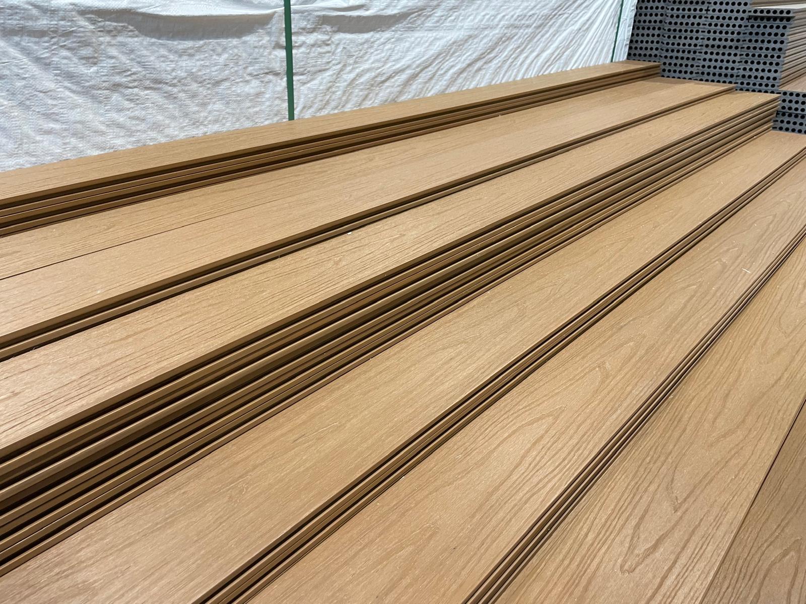 Composite Decking - 5.75 Inch x 8 Feet - Teak Colour - 3D Embossed - Reversible - 2nd Gen UV ...